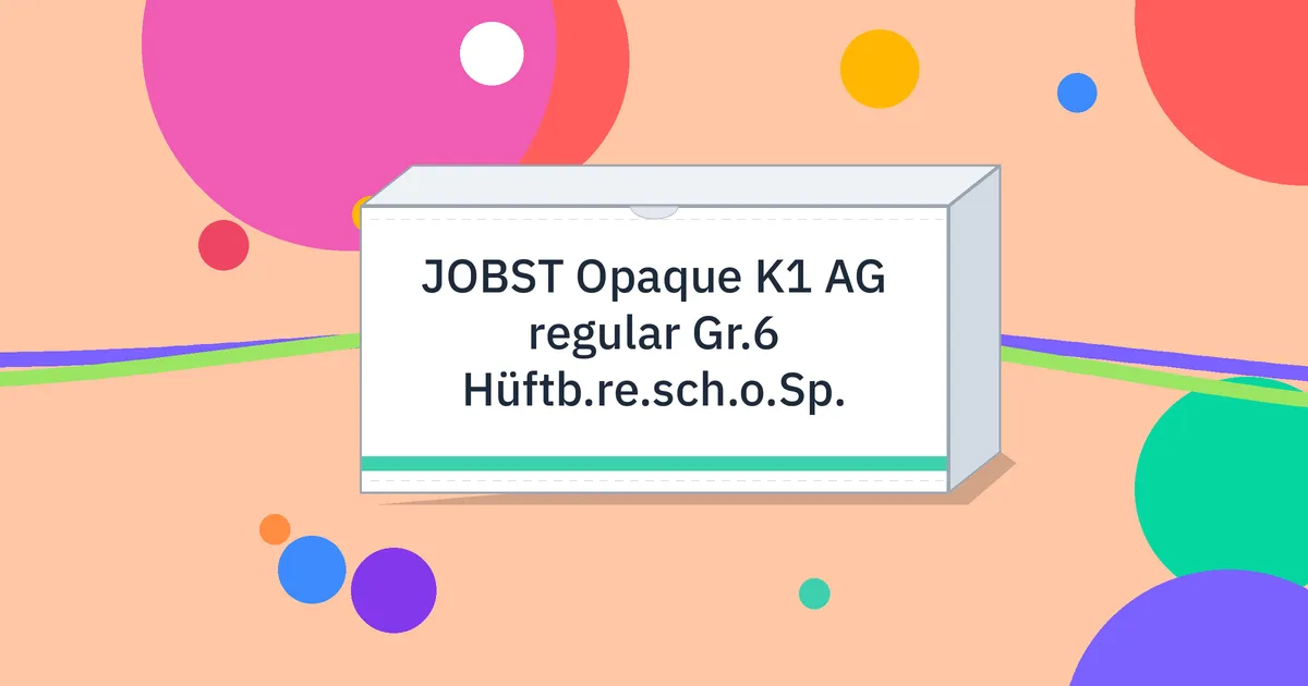 Symbolbild: Packung mit der Aufschrift JOBST Opaque K1 AG regular Gr.6 Hüftb.re.sch.o.Sp. (PZN 13101754) – Verfügbarkeit und Bezug in Apotheken in Frankfurt am Main