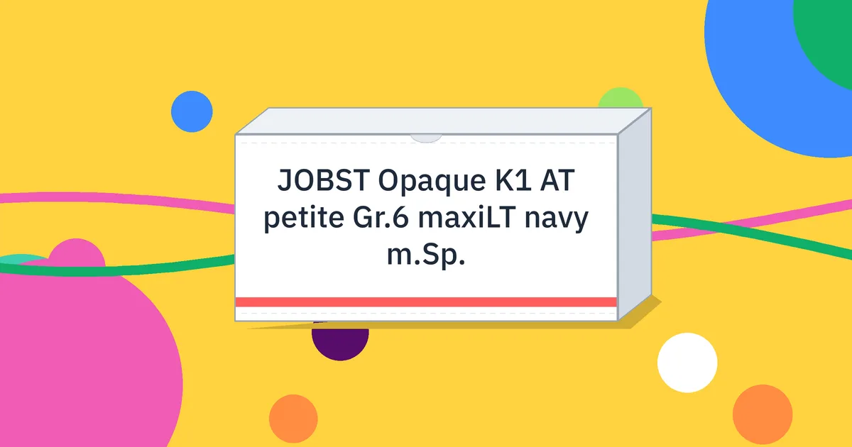 Symbolbild: Packung mit der Aufschrift JOBST Opaque K1 AT petite Gr.6 maxiLT navy m.Sp. (PZN 13102794) – Verfügbarkeit und Bezug in Apotheken in Frankfurt am Main