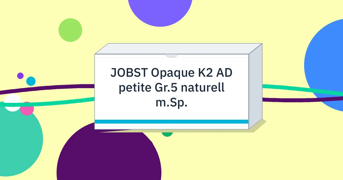 Symbolbild: Packung mit der Aufschrift JOBST Opaque K2 AD petite Gr.5 naturell m.Sp. (PZN 11252147) – Verfügbarkeit und Bezug in Apotheken in Frankfurt am Main