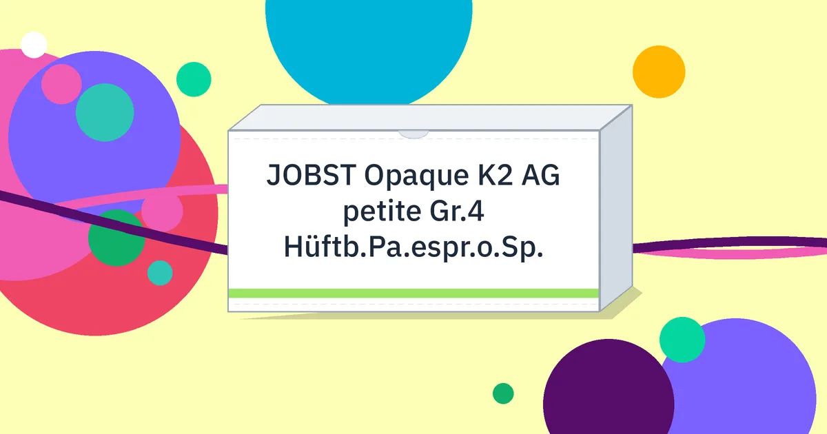 Symbolbild: Packung mit der Aufschrift JOBST Opaque K2 AG petite Gr.4 Hüftb.Pa.espr.o.Sp. (PZN 16288552) – Verfügbarkeit und Bezug in Apotheken in Frankfurt am Main