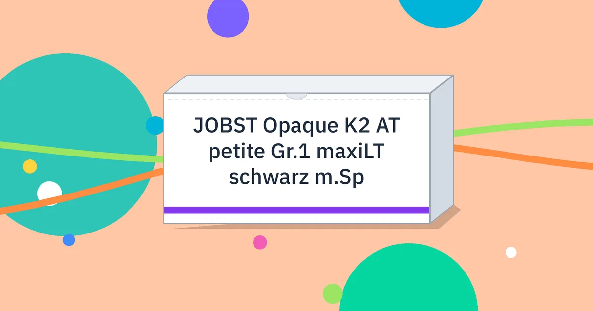 Symbolbild: Packung mit der Aufschrift JOBST Opaque K2 AT petite Gr.1 maxiLT schwarz m.Sp (PZN 13118890) – Verfügbarkeit und Bezug in Apotheken in Frankfurt am Main