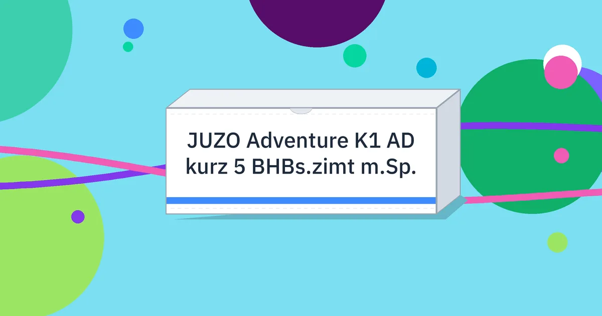Symbolbild: Packung mit der Aufschrift JUZO Adventure K1 AD kurz 5 BHBs.zimt m.Sp. (PZN 16493424) – Verfügbarkeit und Bezug in Apotheken in Frankfurt am Main