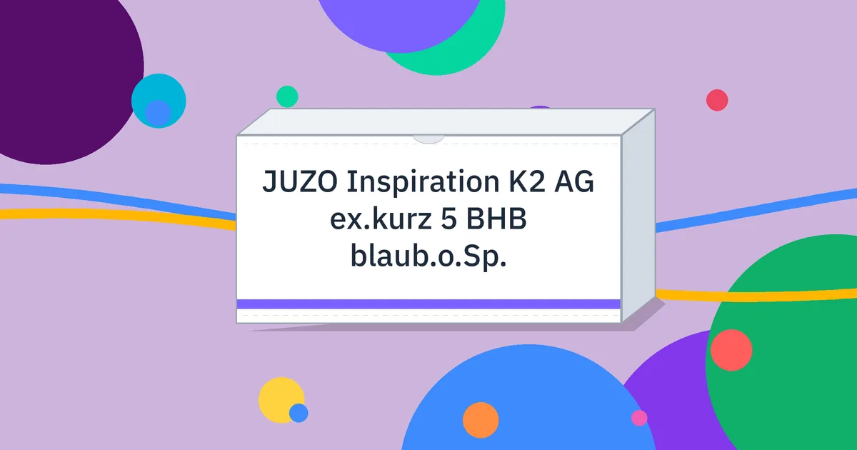 Symbolbild: Packung mit der Aufschrift JUZO Inspiration K2 AG ex.kurz 5 BHB blaub.o.Sp. (PZN 14836274) – Verfügbarkeit und Bezug in Apotheken in Frankfurt am Main