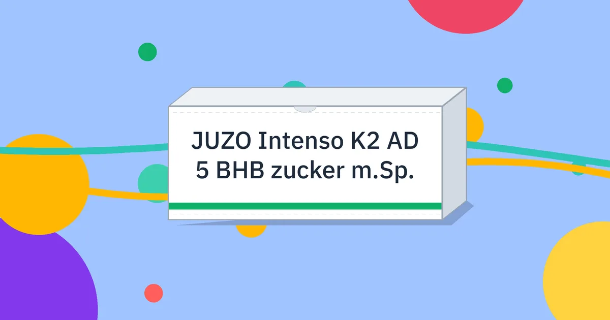 Symbolbild: Packung mit der Aufschrift JUZO Intenso K2 AD 5 BHB zucker m.Sp. (PZN 18613111) – Verfügbarkeit und Bezug in Apotheken in Frankfurt am Main