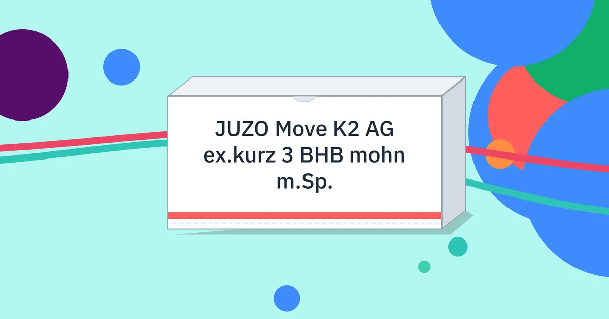 Symbolbild: Packung mit der Aufschrift JUZO Move K2 AG ex.kurz 3 BHB mohn m.Sp. (PZN 18563749) – Verfügbarkeit und Bezug in Apotheken in Frankfurt am Main