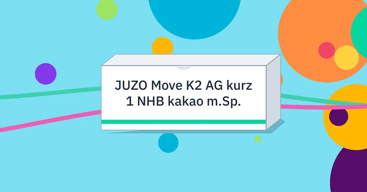 Symbolbild: Packung mit der Aufschrift JUZO Move K2 AG kurz 1 NHB kakao m.Sp. (PZN 18559386) – Verfügbarkeit und Bezug in Apotheken in Frankfurt am Main