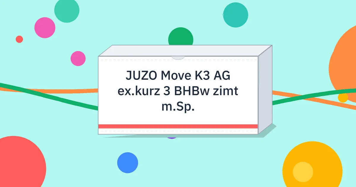 Symbolbild: Packung mit der Aufschrift JUZO Move K3 AG ex.kurz 3 BHBw zimt m.Sp. (PZN 18583775) – Verfügbarkeit und Bezug in Apotheken in Frankfurt am Main