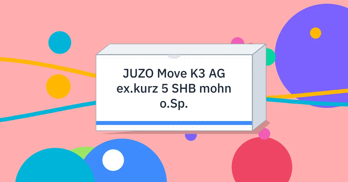Symbolbild: Packung mit der Aufschrift JUZO Move K3 AG ex.kurz 5 SHB mohn o.Sp. (PZN 18597228) – Verfügbarkeit und Bezug in Apotheken in Frankfurt am Main