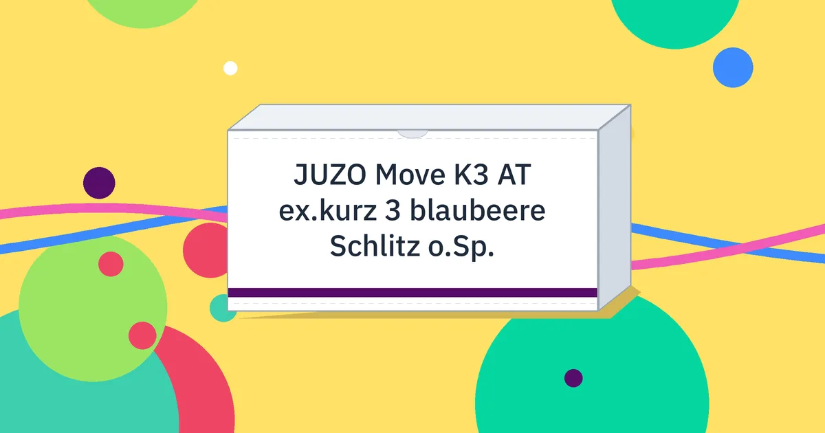 Symbolbild: Packung mit der Aufschrift JUZO Move K3 AT ex.kurz 3 blaubeere Schlitz o.Sp. (PZN 20682674) – Verfügbarkeit und Bezug in Apotheken in Frankfurt am Main