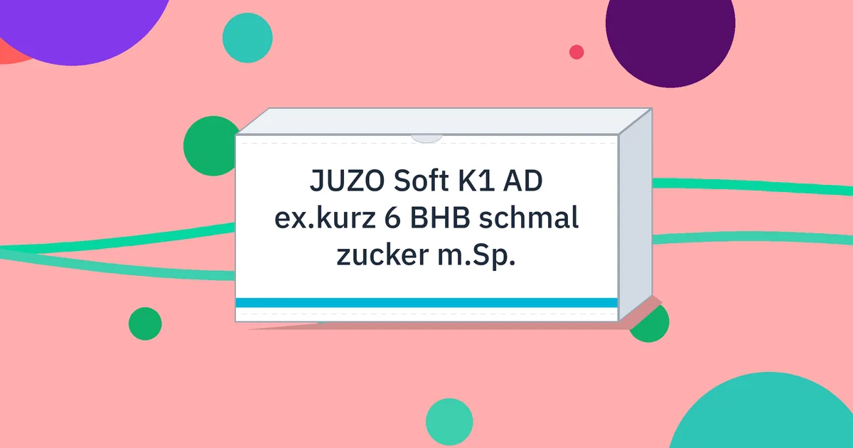 Symbolbild: Packung mit der Aufschrift JUZO Soft K1 AD ex.kurz 6 BHB schmal zucker m.Sp. (PZN 15462143) – Verfügbarkeit und Bezug in Apotheken in Frankfurt am Main