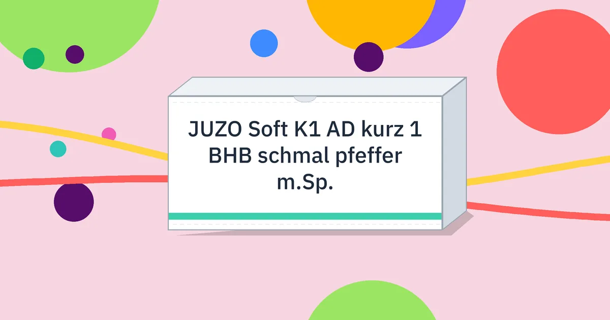 Symbolbild: Packung mit der Aufschrift JUZO Soft K1 AD kurz 1 BHB schmal pfeffer m.Sp. (PZN 15461480) – Verfügbarkeit und Bezug in Apotheken in Frankfurt am Main