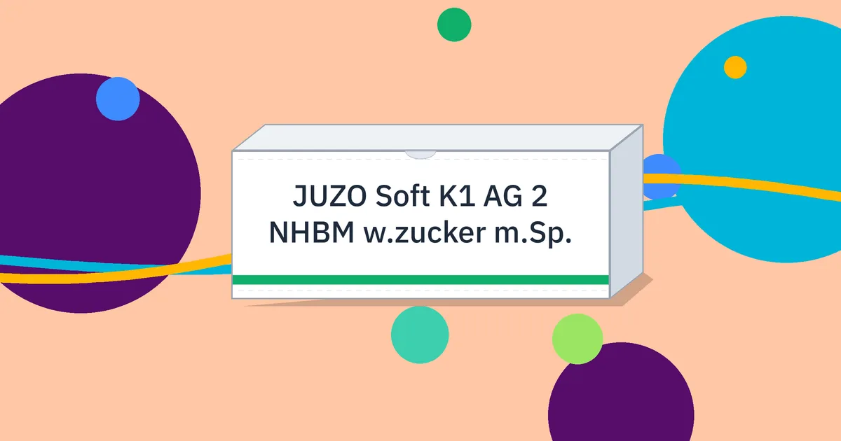 Symbolbild: Packung mit der Aufschrift JUZO Soft K1 AG 2 NHBM w.zucker m.Sp. (PZN 15015295) – Verfügbarkeit und Bezug in Apotheken in Frankfurt am Main