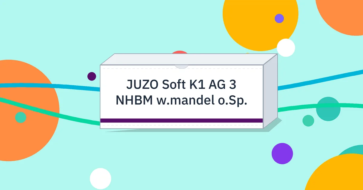 Symbolbild: Packung mit der Aufschrift JUZO Soft K1 AG 3 NHBM w.mandel o.Sp. (PZN 14998864) – Verfügbarkeit und Bezug in Apotheken in Frankfurt am Main