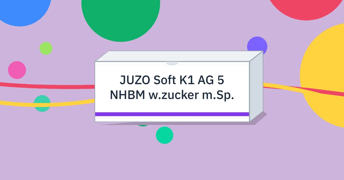 Symbolbild: Packung mit der Aufschrift JUZO Soft K1 AG 5 NHBM w.zucker m.Sp. (PZN 15015705) – Verfügbarkeit und Bezug in Apotheken in Frankfurt am Main