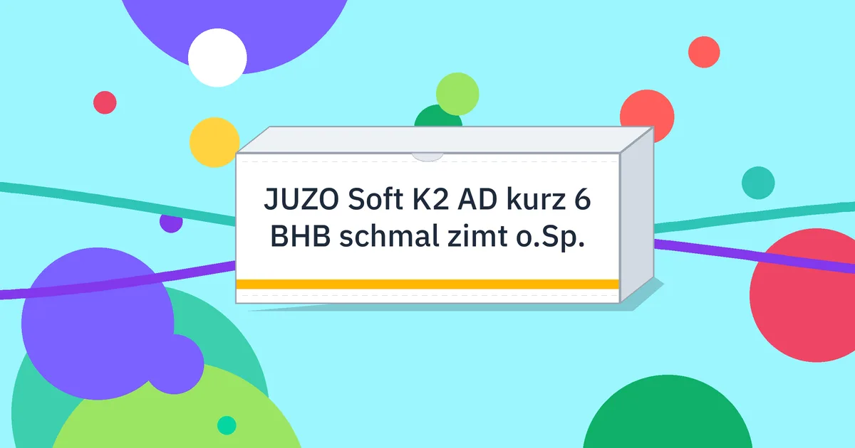 Symbolbild: Packung mit der Aufschrift JUZO Soft K2 AD kurz 6 BHB schmal zimt o.Sp. (PZN 15467643) – Verfügbarkeit und Bezug in Apotheken in Frankfurt am Main