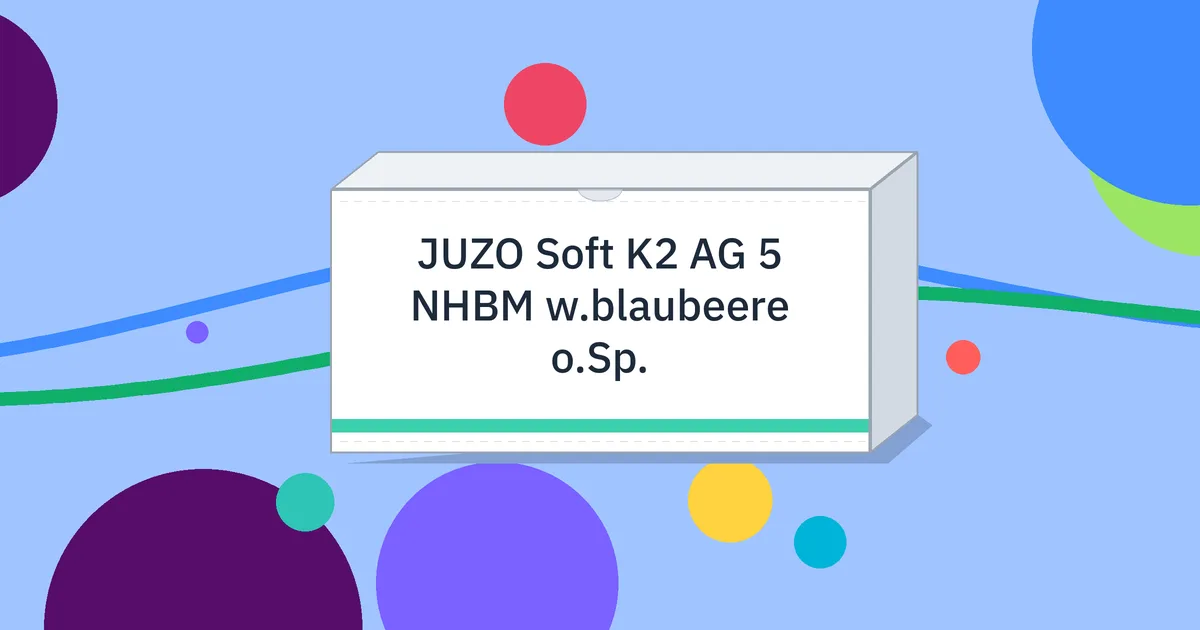 Symbolbild: Packung mit der Aufschrift JUZO Soft K2 AG 5 NHBM w.blaubeere o.Sp. (PZN 15001577) – Verfügbarkeit und Bezug in Apotheken in Frankfurt am Main