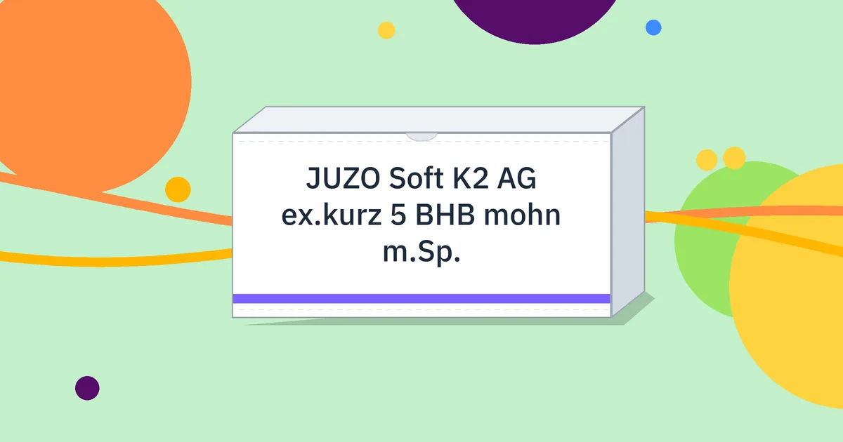 Symbolbild: Packung mit der Aufschrift JUZO Soft K2 AG ex.kurz 5 BHB mohn m.Sp. (PZN 14827772) – Verfügbarkeit und Bezug in Apotheken in Frankfurt am Main