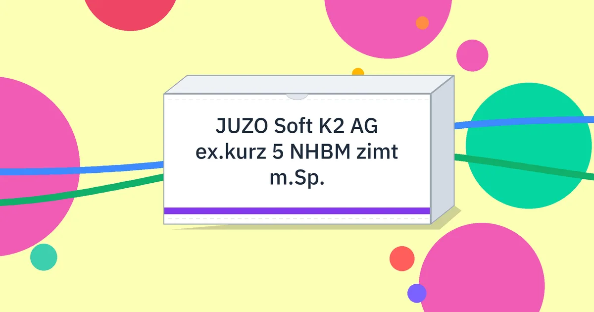 Symbolbild: Packung mit der Aufschrift JUZO Soft K2 AG ex.kurz 5 NHBM zimt m.Sp. (PZN 15022823) – Verfügbarkeit und Bezug in Apotheken in Frankfurt am Main