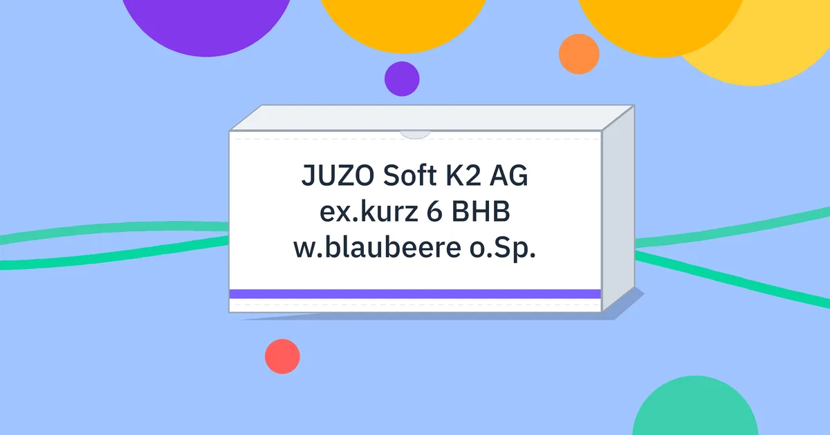 Symbolbild: Packung mit der Aufschrift JUZO Soft K2 AG ex.kurz 6 BHB w.blaubeere o.Sp. (PZN 14844173) – Verfügbarkeit und Bezug in Apotheken in Frankfurt am Main