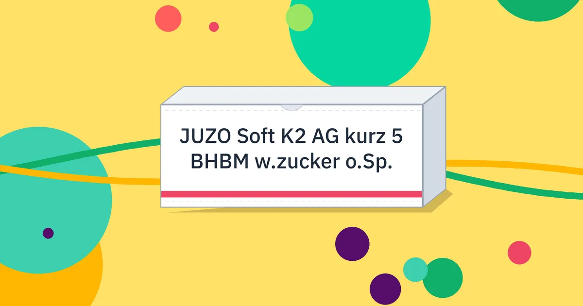 Symbolbild: Packung mit der Aufschrift JUZO Soft K2 AG kurz 5 BHBM w.zucker o.Sp. (PZN 14869256) – Verfügbarkeit und Bezug in Apotheken in Frankfurt am Main