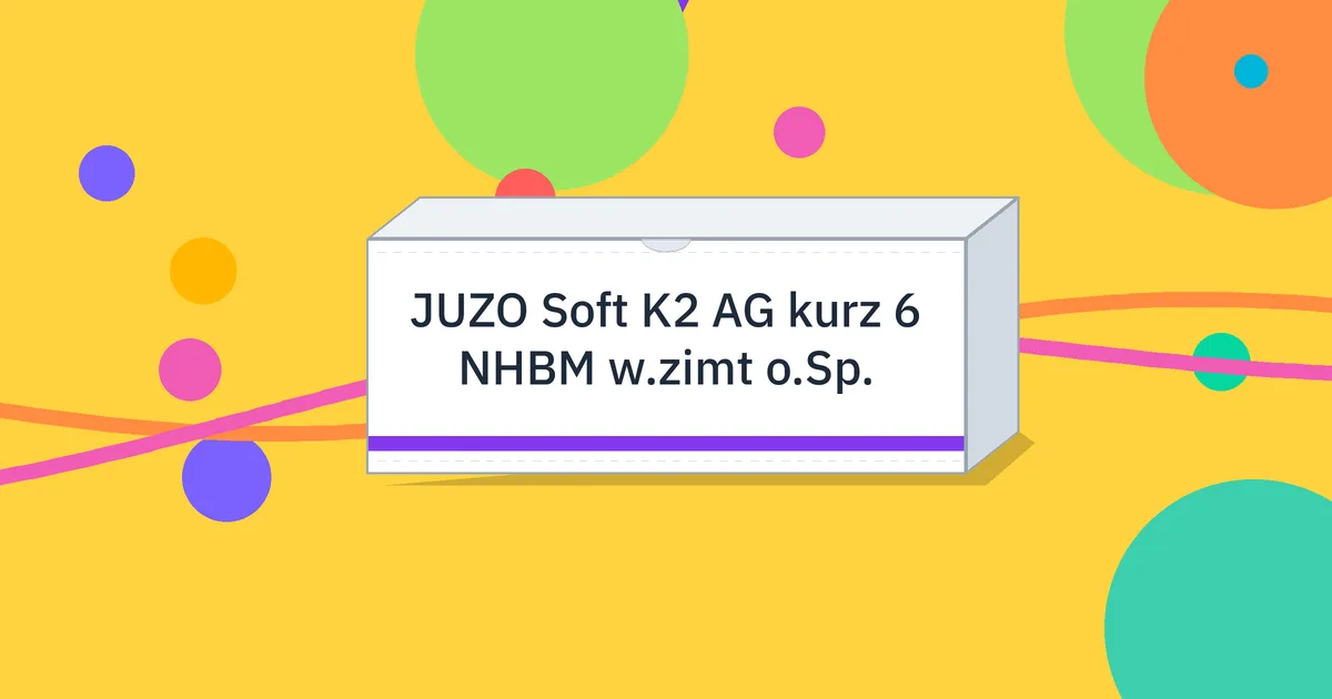 Symbolbild: Packung mit der Aufschrift JUZO Soft K2 AG kurz 6 NHBM w.zimt o.Sp. (PZN 14998605) – Verfügbarkeit und Bezug in Apotheken in Frankfurt am Main