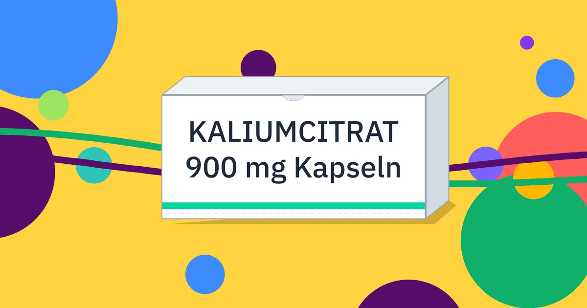 Symbolbild: Packung mit der Aufschrift KALIUMCITRAT 900 mg Kapseln (PZN 16394082) – Verfügbarkeit und Bezug in Apotheken in Frankfurt am Main