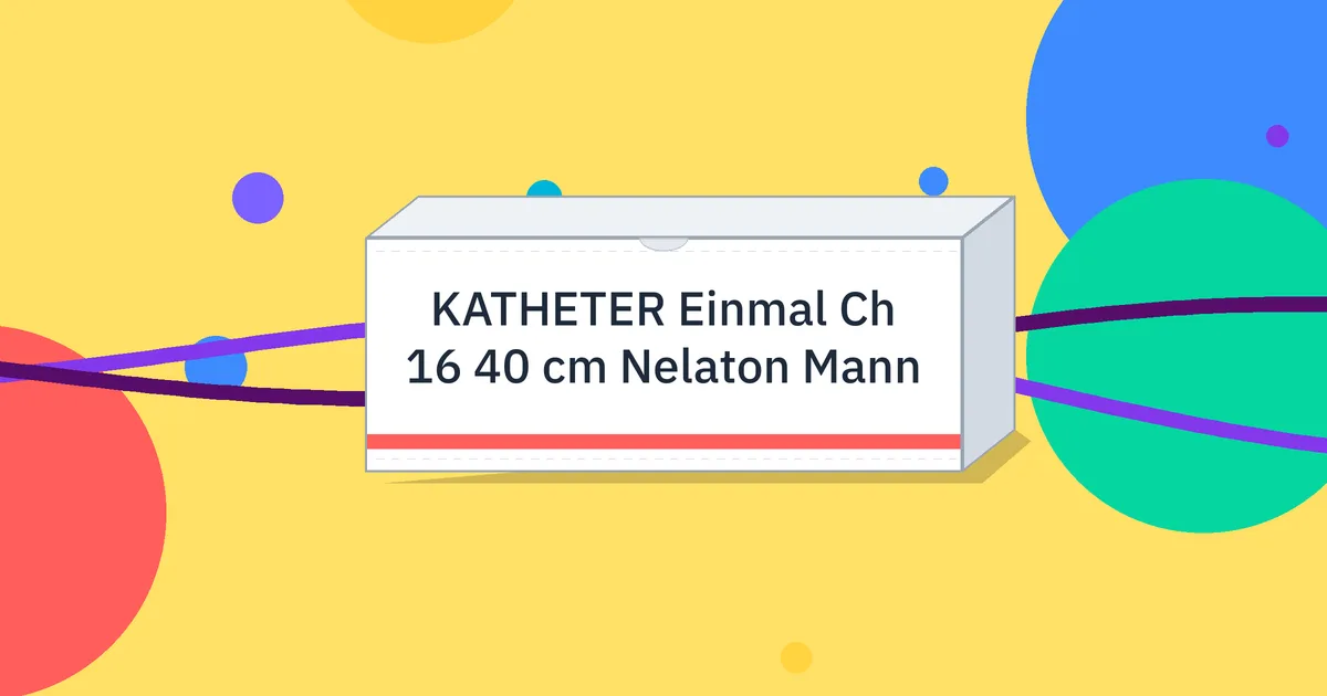 Symbolbild: Packung mit der Aufschrift KATHETER Einmal Ch 16 40 cm Nelaton Mann (PZN 01729849) – Verfügbarkeit und Bezug in Apotheken in Frankfurt am Main