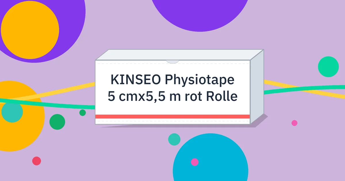 Symbolbild: Packung mit der Aufschrift KINSEO Physiotape 5 cmx5,5 m rot Rolle (PZN 06159753) – Verfügbarkeit und Bezug in Apotheken in Frankfurt am Main