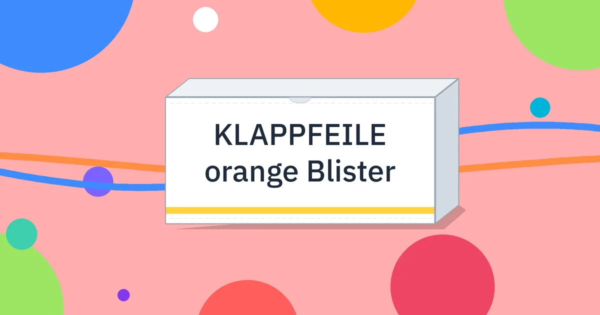 Symbolbild: Packung mit der Aufschrift KLAPPFEILE orange Blister (PZN 01578037) – Verfügbarkeit und Bezug in Apotheken in Frankfurt am Main