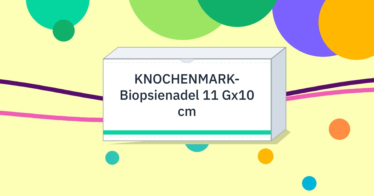 Symbolbild: Packung mit der Aufschrift KNOCHENMARK-Biopsienadel 11 Gx10 cm (PZN 20019697) – Verfügbarkeit und Bezug in Apotheken in Frankfurt am Main