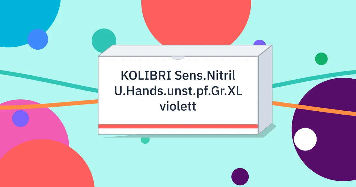Symbolbild: Packung mit der Aufschrift KOLIBRI Sens.Nitril U.Hands.unst.pf.Gr.XL violett (PZN 15564607) – Verfügbarkeit und Bezug in Apotheken in Frankfurt am Main