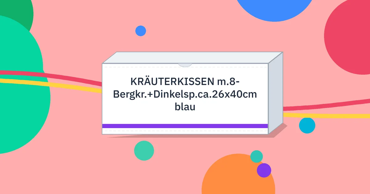 Symbolbild: Packung mit der Aufschrift KRÄUTERKISSEN m.8-Bergkr.+Dinkelsp.ca.26x40cm blau (PZN 16619523) – Verfügbarkeit und Bezug in Apotheken in Frankfurt am Main