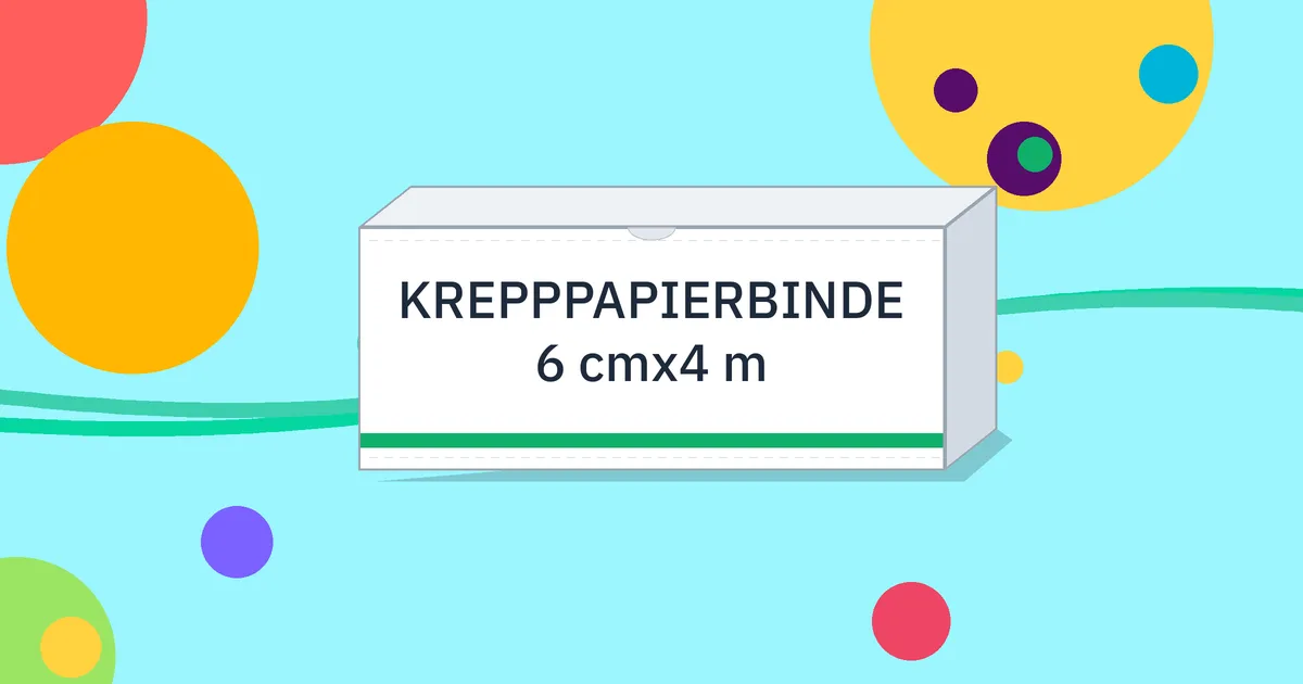 Symbolbild: Packung mit der Aufschrift KREPPPAPIERBINDE 6 cmx4 m (PZN 01720564) – Verfügbarkeit und Bezug in Apotheken in Frankfurt am Main