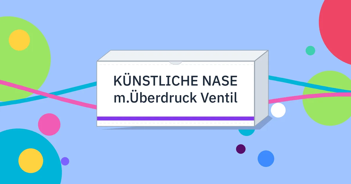 Symbolbild: Packung mit der Aufschrift KÜNSTLICHE NASE m.Überdruck Ventil (PZN 01747770) – Verfügbarkeit und Bezug in Apotheken in Frankfurt am Main