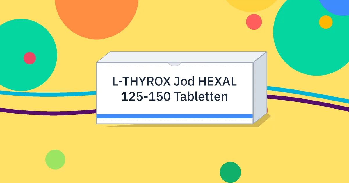 Symbolbild: Packung mit der Aufschrift L-THYROX Jod HEXAL 125-150 Tabletten (PZN 04116082) – Verfügbarkeit und Bezug in Apotheken in Frankfurt am Main
