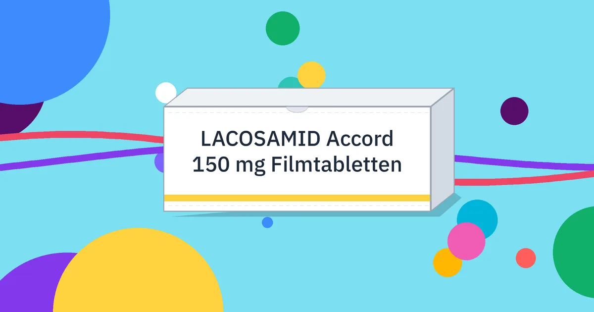 Symbolbild: Packung mit der Aufschrift LACOSAMID Accord 150 mg Filmtabletten (PZN 18756069) – Verfügbarkeit und Bezug in Apotheken in Frankfurt am Main