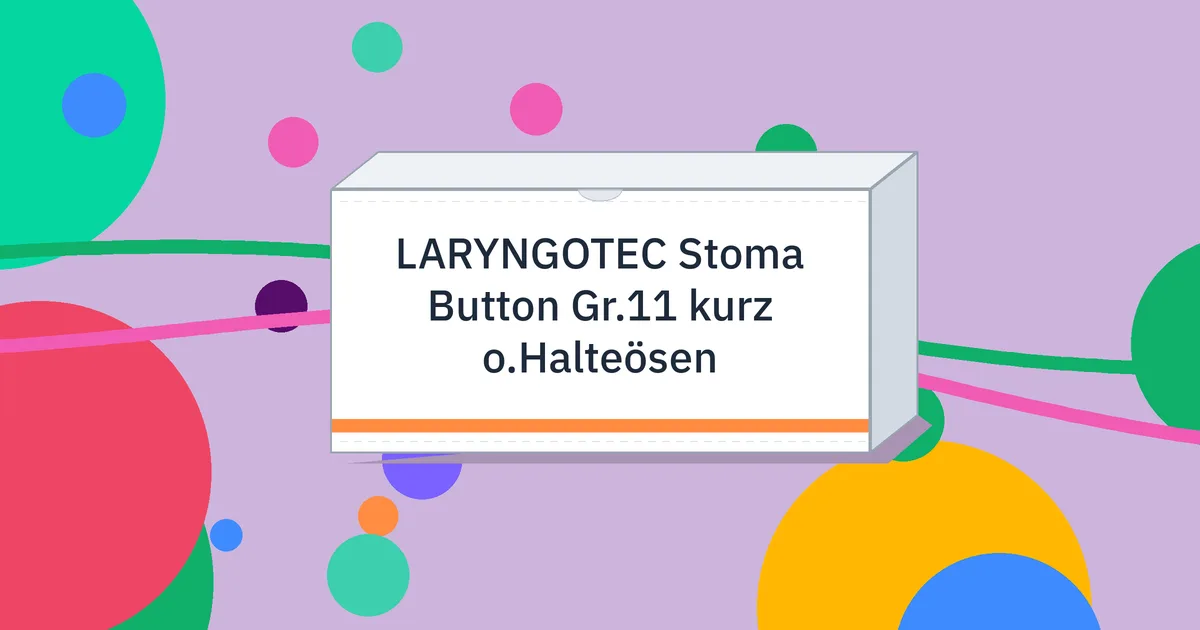 Symbolbild: Packung mit der Aufschrift LARYNGOTEC Stoma Button Gr.11 kurz o.Halteösen (PZN 06801497) – Verfügbarkeit und Bezug in Apotheken in Frankfurt am Main