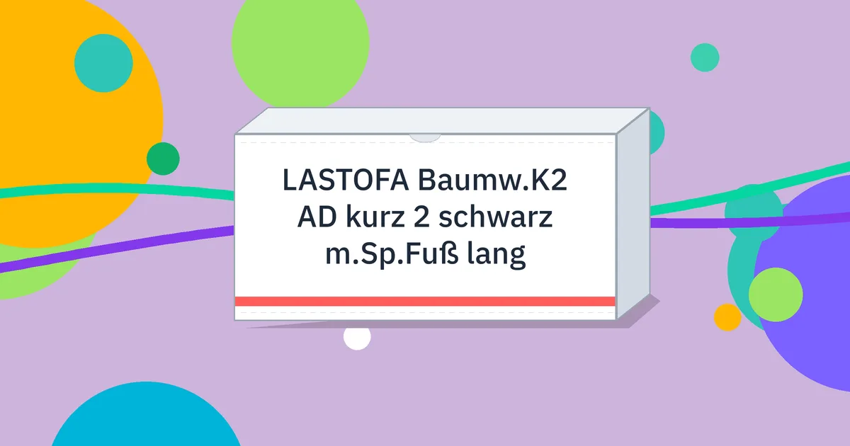 Symbolbild: Packung mit der Aufschrift LASTOFA Baumw.K2 AD kurz 2 schwarz m.Sp.Fuß lang (PZN 01944973) – Verfügbarkeit und Bezug in Apotheken in Frankfurt am Main