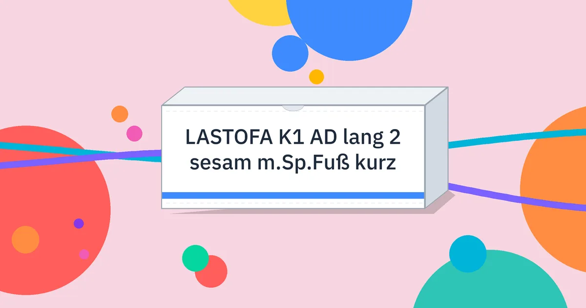 Symbolbild: Packung mit der Aufschrift LASTOFA K1 AD lang 2 sesam m.Sp.Fuß kurz (PZN 13786769) – Verfügbarkeit und Bezug in Apotheken in Frankfurt am Main