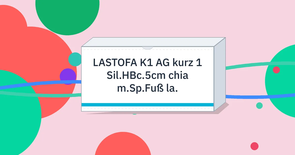 Symbolbild: Packung mit der Aufschrift LASTOFA K1 AG kurz 1 Sil.HBc.5cm chia m.Sp.Fuß la. (PZN 13788550) – Verfügbarkeit und Bezug in Apotheken in Frankfurt am Main