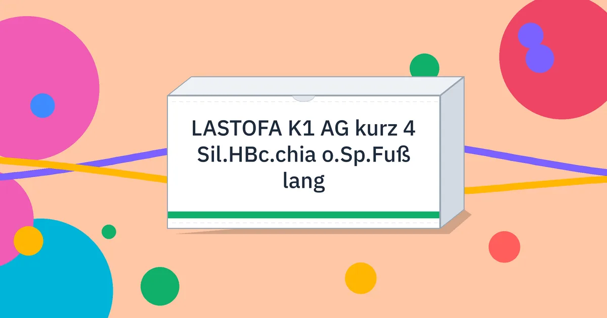 Symbolbild: Packung mit der Aufschrift LASTOFA K1 AG kurz 4 Sil.HBc.chia o.Sp.Fuß lang (PZN 14148433) – Verfügbarkeit und Bezug in Apotheken in Frankfurt am Main