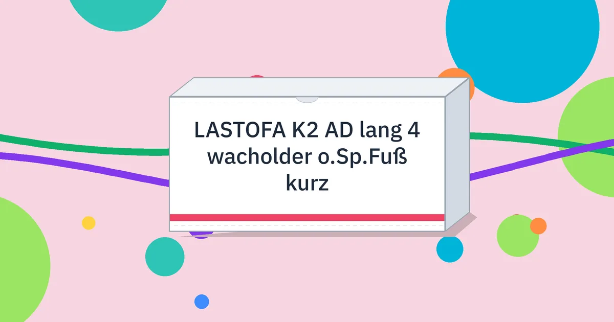 Symbolbild: Packung mit der Aufschrift LASTOFA K2 AD lang 4 wacholder o.Sp.Fuß kurz (PZN 13800630) – Verfügbarkeit und Bezug in Apotheken in Frankfurt am Main