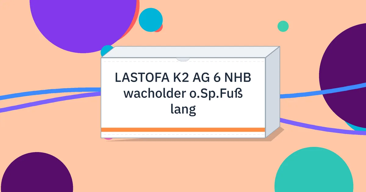 Symbolbild: Packung mit der Aufschrift LASTOFA K2 AG 6 NHB wacholder o.Sp.Fuß lang (PZN 14150453) – Verfügbarkeit und Bezug in Apotheken in Frankfurt am Main