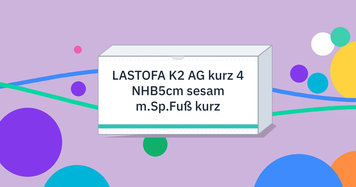 Symbolbild: Packung mit der Aufschrift LASTOFA K2 AG kurz 4 NHB5cm sesam m.Sp.Fuß kurz (PZN 13805633) – Verfügbarkeit und Bezug in Apotheken in Frankfurt am Main