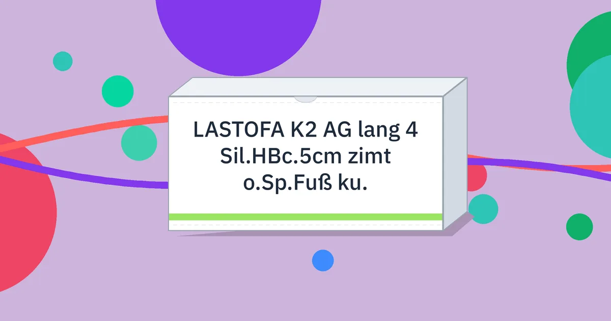 Symbolbild: Packung mit der Aufschrift LASTOFA K2 AG lang 4 Sil.HBc.5cm zimt o.Sp.Fuß ku. (PZN 13805188) – Verfügbarkeit und Bezug in Apotheken in Frankfurt am Main