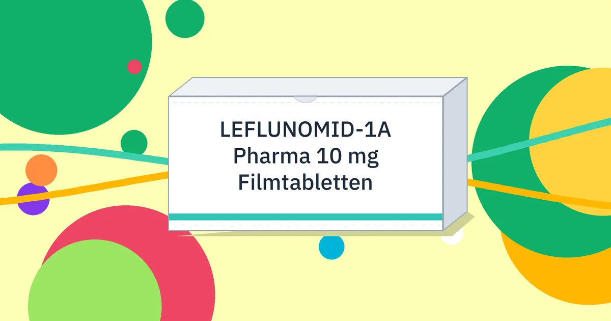 Symbolbild: Packung mit der Aufschrift LEFLUNOMID-1A Pharma 10 mg Filmtabletten (PZN 08456797) – Verfügbarkeit und Bezug in Apotheken in Frankfurt am Main