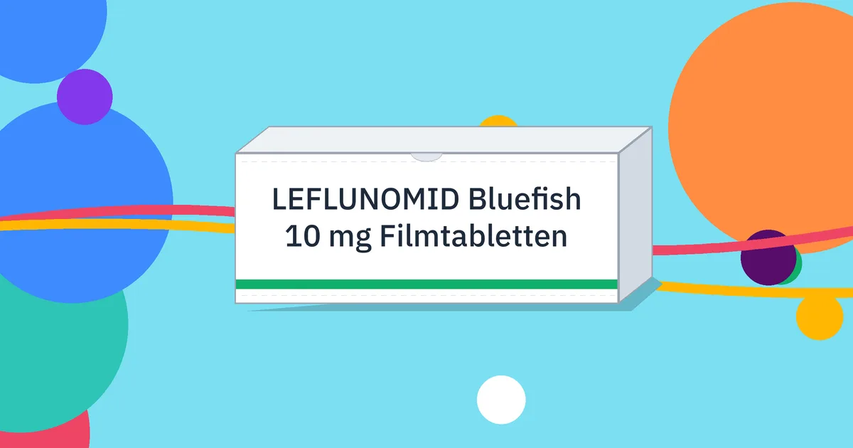 Symbolbild: Packung mit der Aufschrift LEFLUNOMID Bluefish 10 mg Filmtabletten (PZN 18780518) – Verfügbarkeit und Bezug in Apotheken in Frankfurt am Main
