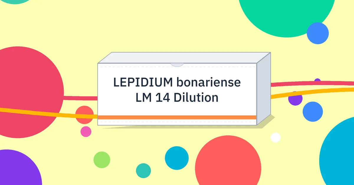 Symbolbild: Packung mit der Aufschrift LEPIDIUM bonariense LM 14 Dilution (PZN 13526353) – Verfügbarkeit und Bezug in Apotheken in Frankfurt am Main