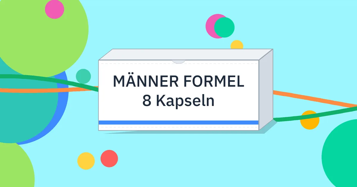 Symbolbild: Packung mit der Aufschrift MÄNNER FORMEL 8 Kapseln (PZN 12512076) – Verfügbarkeit und Bezug in Apotheken in Frankfurt am Main