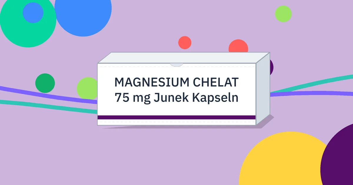 Symbolbild: Packung mit der Aufschrift MAGNESIUM CHELAT 75 mg Junek Kapseln (PZN 10082134) – Verfügbarkeit und Bezug in Apotheken in Frankfurt am Main